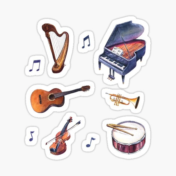 "Watercolor Musical Instruments Sticker Set " Sticker by KittensBrush ...