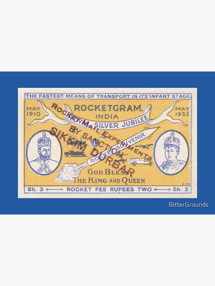 "1935 Rocket mail - vintage India mail label - Sikkim Durbar " Sticker ...