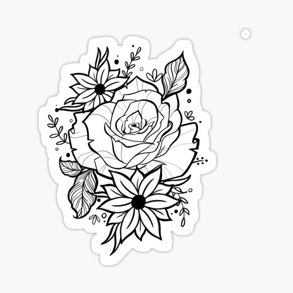 "Tattoo Style Flower Sticker Black Outline" Sticker by GeorgiaMarie13 ...