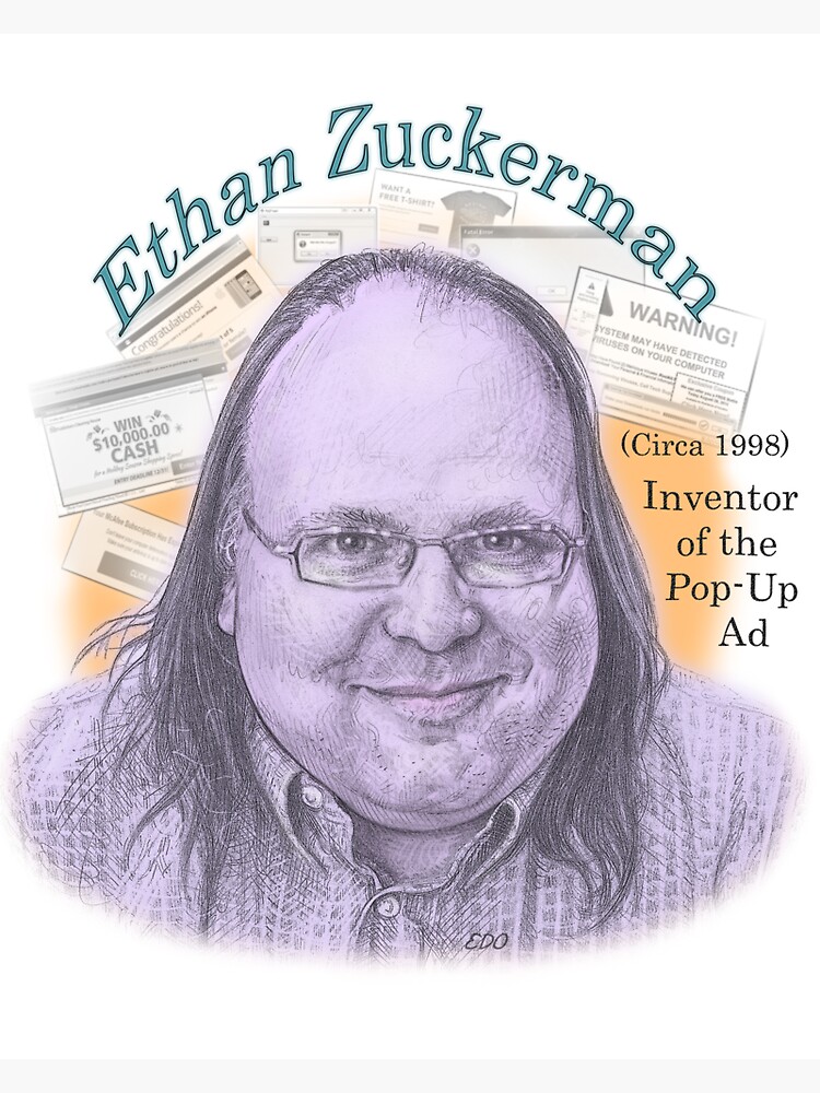 "Ethan Zuckerman, Inventor of the Pop-Up Ad" Sticker for Sale by eedeeo ...