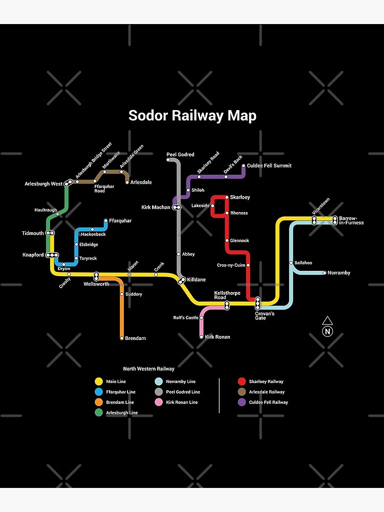 "Sodor Railway Map - TTC Style, Dark" Mounted Print for Sale by lineco ...