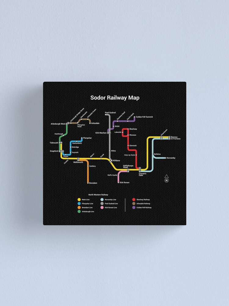 "Sodor Railway Map - TTC Style, Dark" Canvas Print by lineco | Redbubble