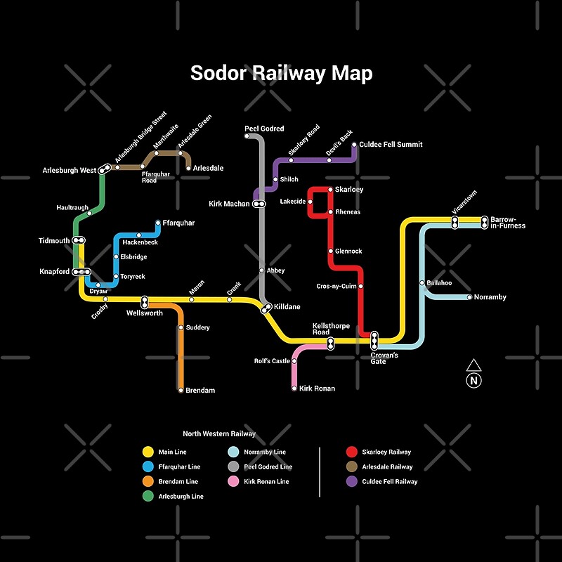 "Sodor Railway Map - TTC Style, Dark" by lineco | Redbubble