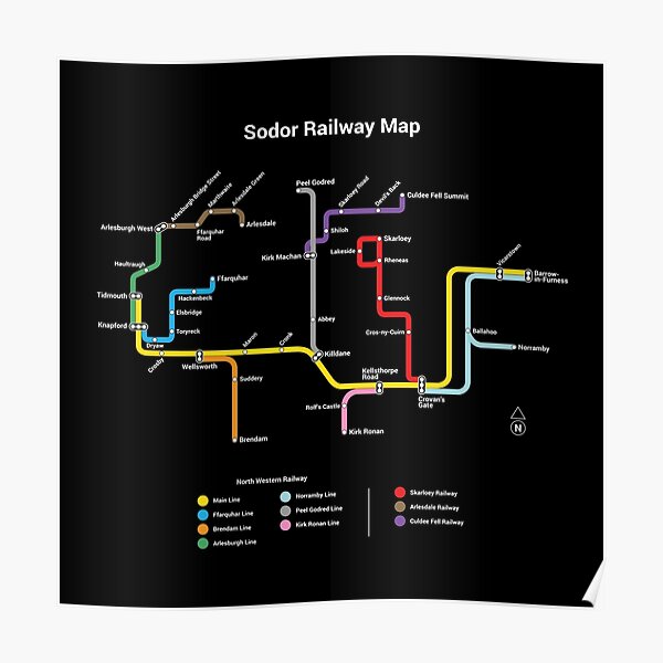 "Sodor Railway Map - TTC Style, Dark" Poster for Sale by lineco | Redbubble
