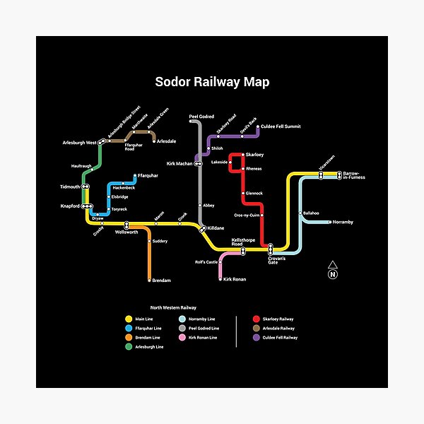 "Sodor Railway Map - TTC Style, Dark" Photographic Print for Sale by ...
