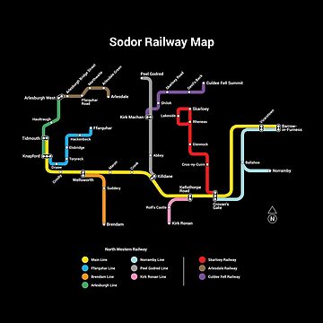 "Sodor Railway Map - TTC Style, Dark" Sticker for Sale by lineco ...