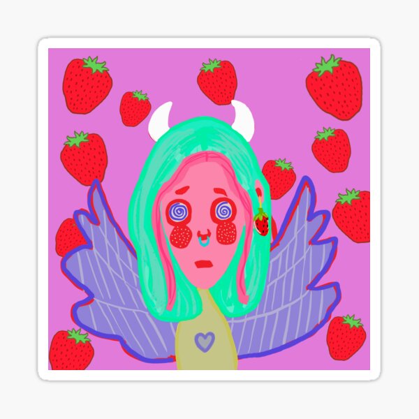 "Strawberry devil/angel" Sticker by drawingsbyella | Redbubble