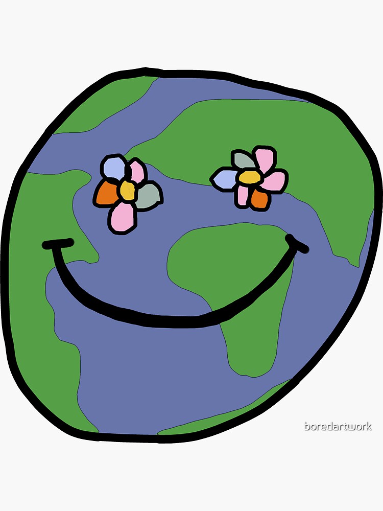 "Smiley Earth" Sticker by boredartwork | Redbubble