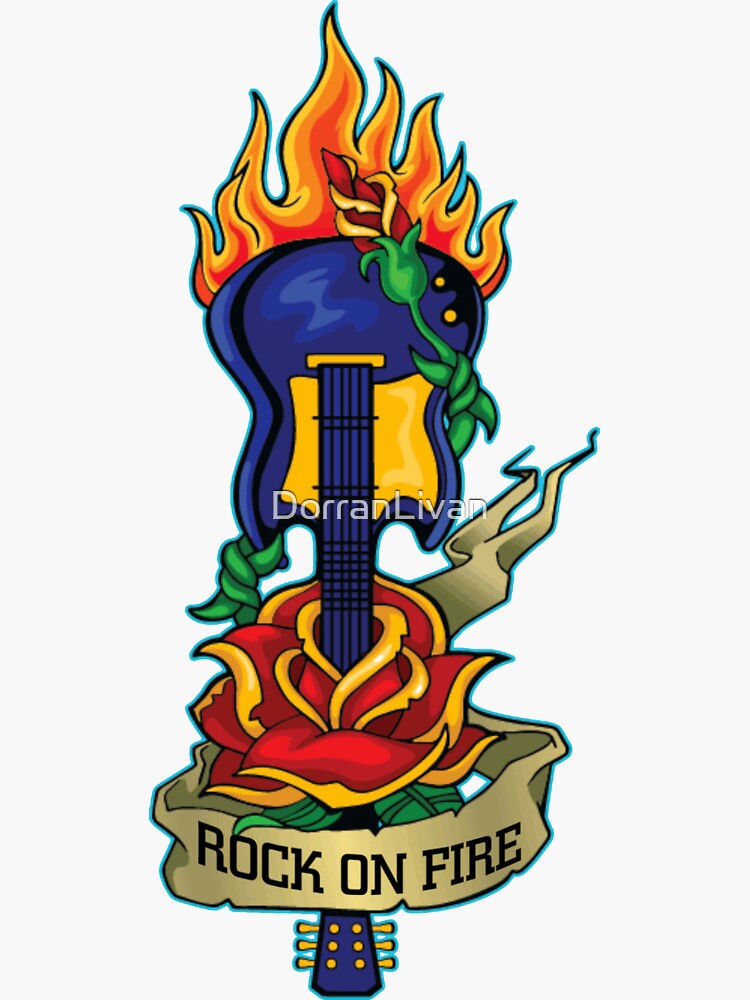 "Rock on fire" Sticker for Sale by DorranLivan | Redbubble