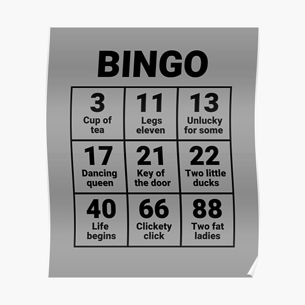 "Bingo Number Call Names black text" Poster for Sale by BeKindClothing ...