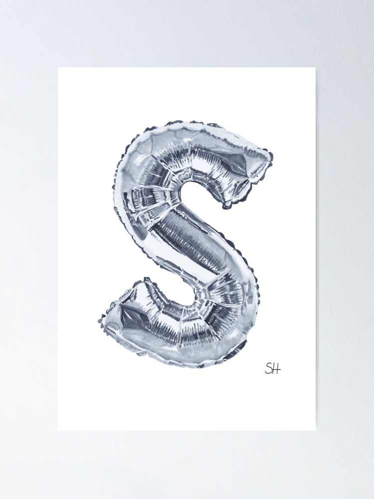 "S balloon ink drawing - helium letter marker pen illustration" Poster ...