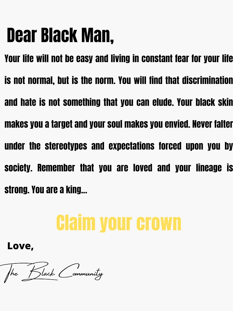 "Dear Black Man" Sticker for Sale by TurtleWingzZ | Redbubble