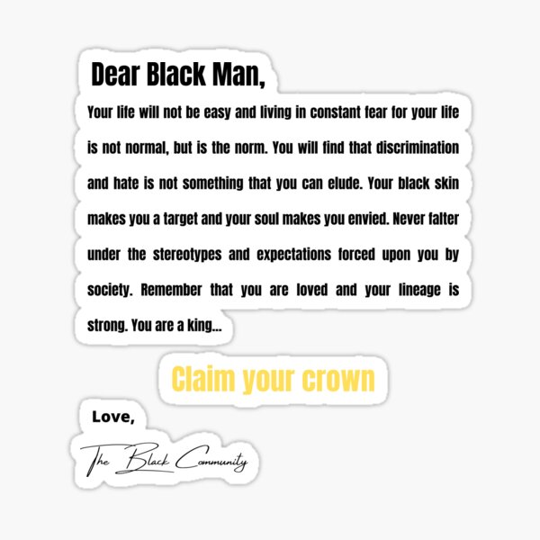 "Dear Black Man" Sticker for Sale by TurtleWingzZ | Redbubble