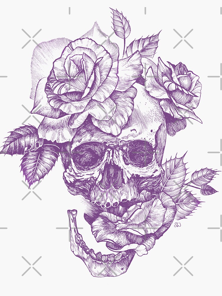 "Purple Skull and Roses" Sticker by saraknid | Redbubble