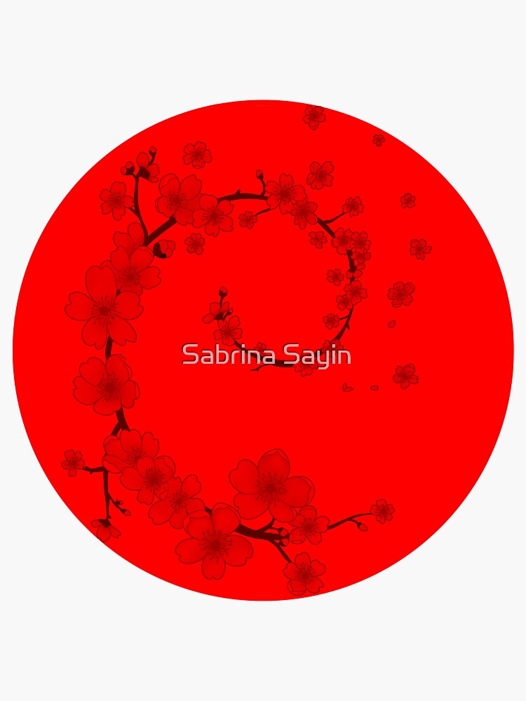 "Sakura in Japanese flag (Cherry blossoms with Japanese flag)" Sticker ...