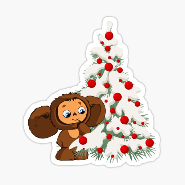"Cheburashka & Christmas tree" Sticker for Sale by ArtlandStudio ...