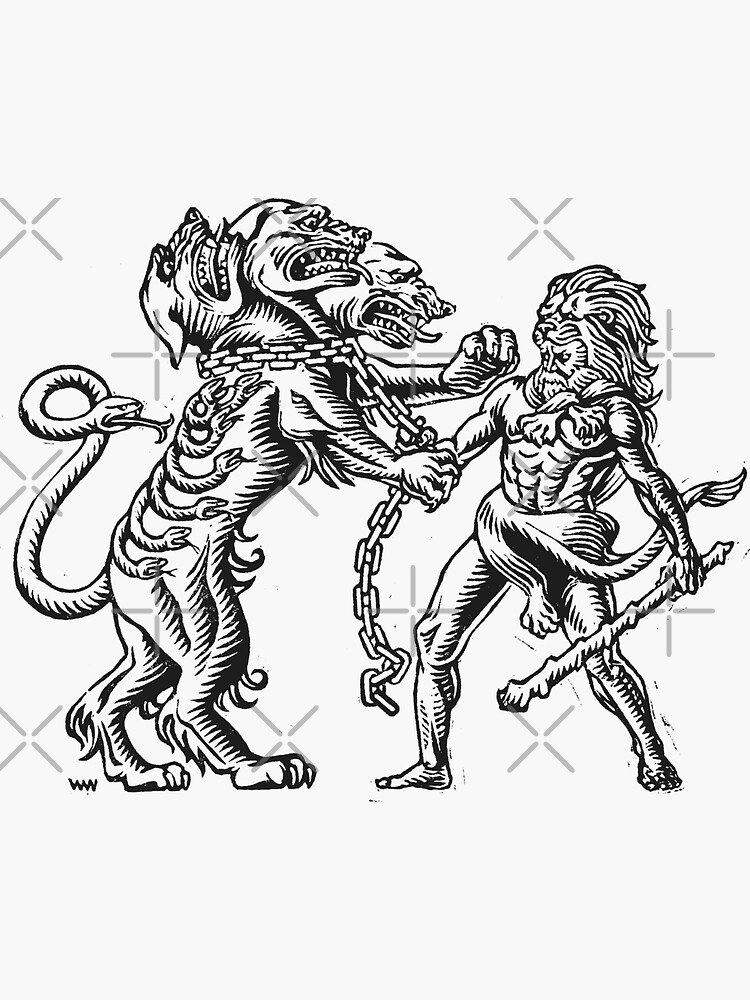 "Hercules Capturing Cerberus" Sticker by wonder-webb | Redbubble