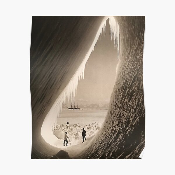 "Ice cave in Antarctica with Scott‘s Terra nova in the background ...