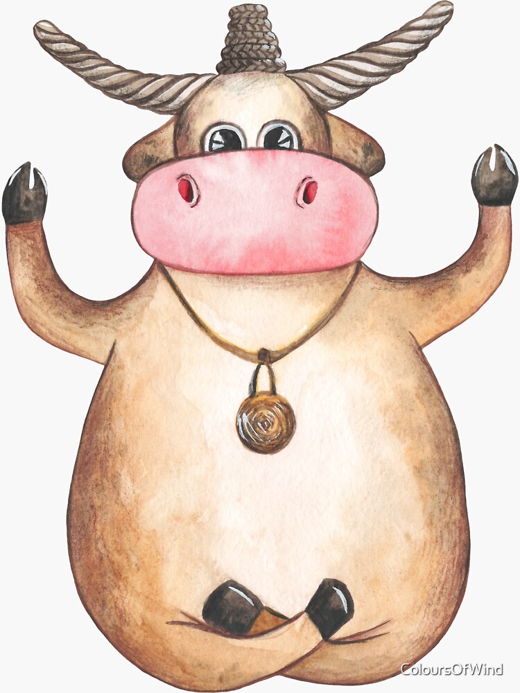 "Watercolor Yoga Meditating Bull " Sticker for Sale by ColoursOfWind ...