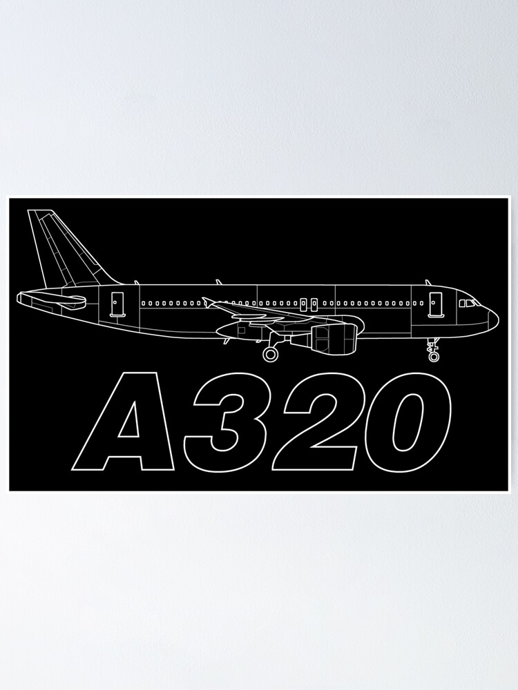 "Airbus A320 (CFM56 Engines) White Outline" Poster by Avi8orGear ...