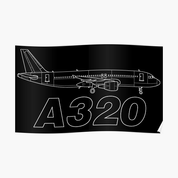 "Airbus A320 (CFM56 Engines) White Outline" Poster by Avi8orGear ...