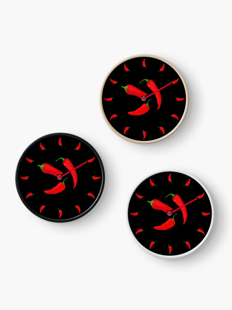 "Spicy Red Chilli Peppers Clock" Clock for Sale by CreativeBridge ...