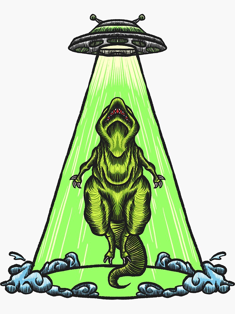 "Dinosaur Abduction Alien T Rex UFO Nerd Space" Sticker for Sale by ...