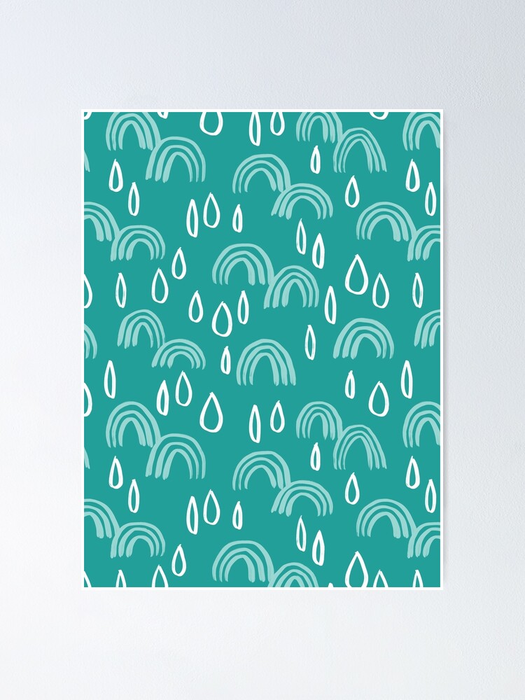 "Rainbow Rain Pattern - Teal" Poster by illocharm | Redbubble