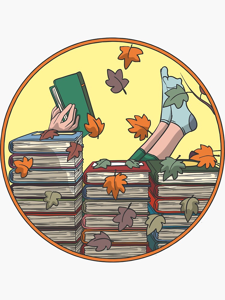 "Reading books during autumn" Sticker by ansgarhugo | Redbubble
