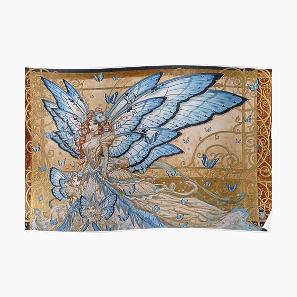 "Vintage illustration of fairies and their fairy queen with navy and ...