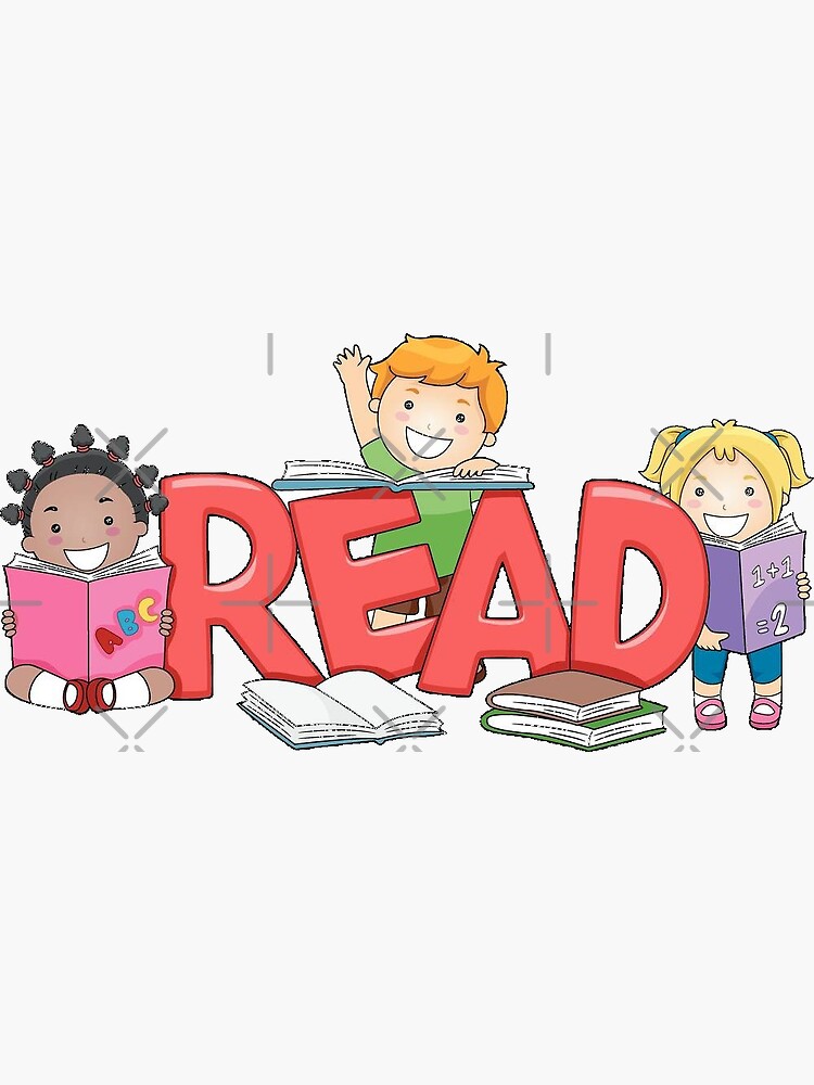 "READ 3 Children reading" Sticker for Sale by LorinMar | Redbubble
