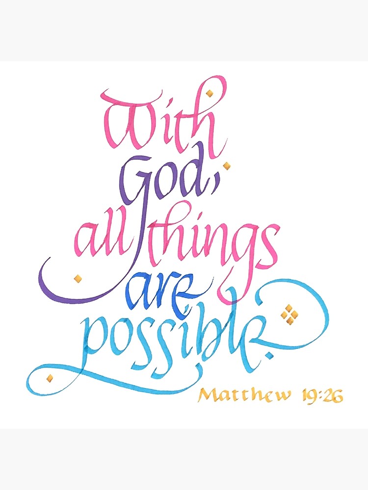 "Christian Inspirational Bible Verse Matthew 19:26" Art Board Print for ...