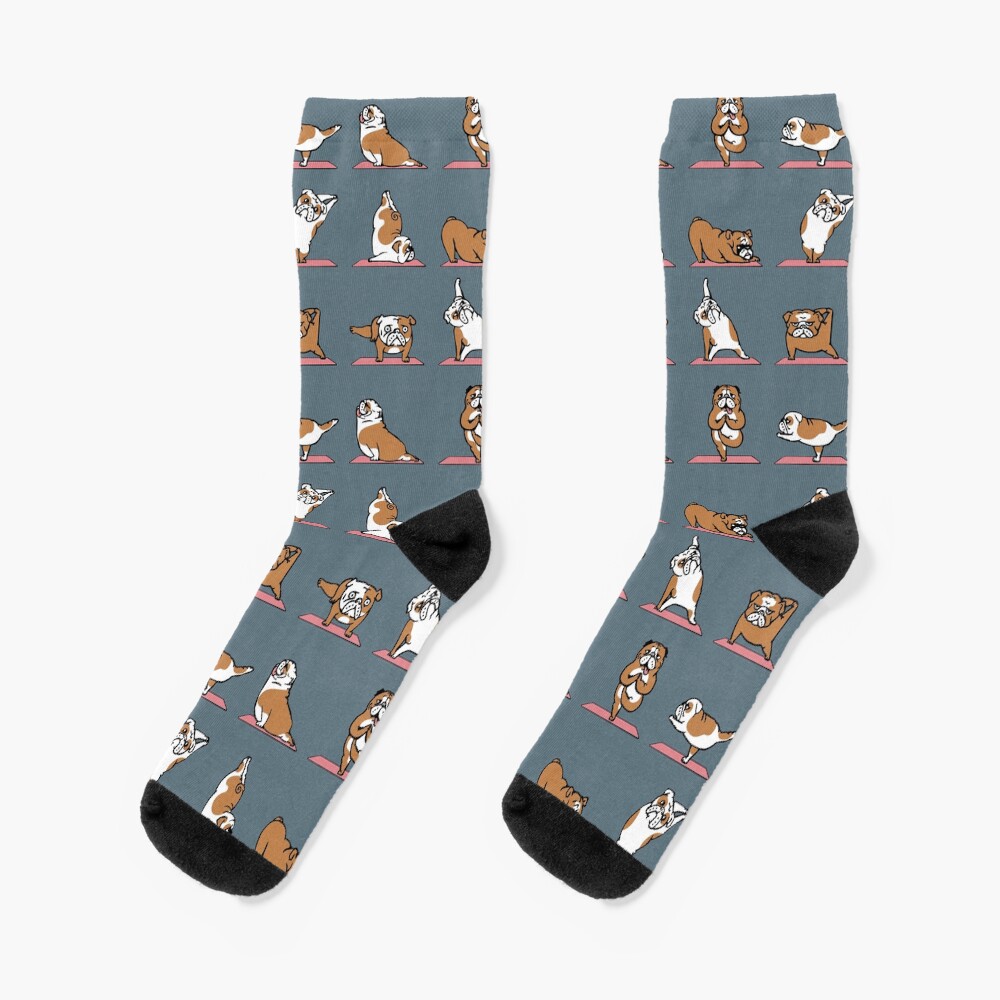 "English Bulldog Yoga" Socks for Sale by Huebucket | Redbubble