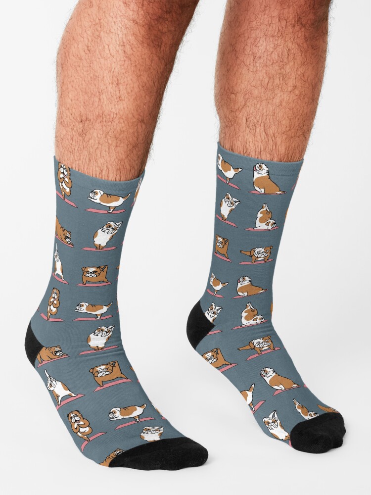 "English Bulldog Yoga" Socks for Sale by Huebucket | Redbubble