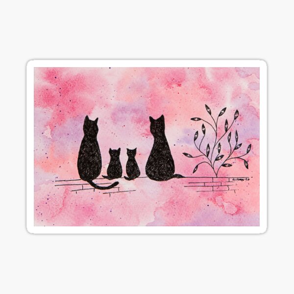 "Midnight Cat Family in Pink" Sticker for Sale by GillianCross | Redbubble