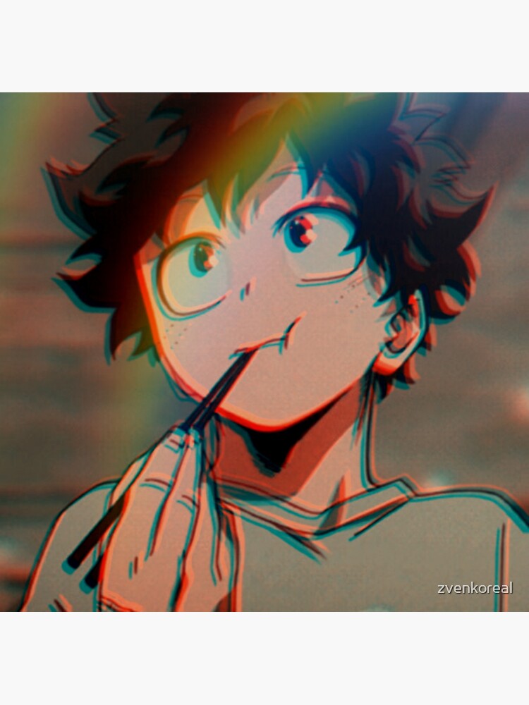 "Midoriya Deku Eating Vaporwave" Sticker by zvenkoreal | Redbubble