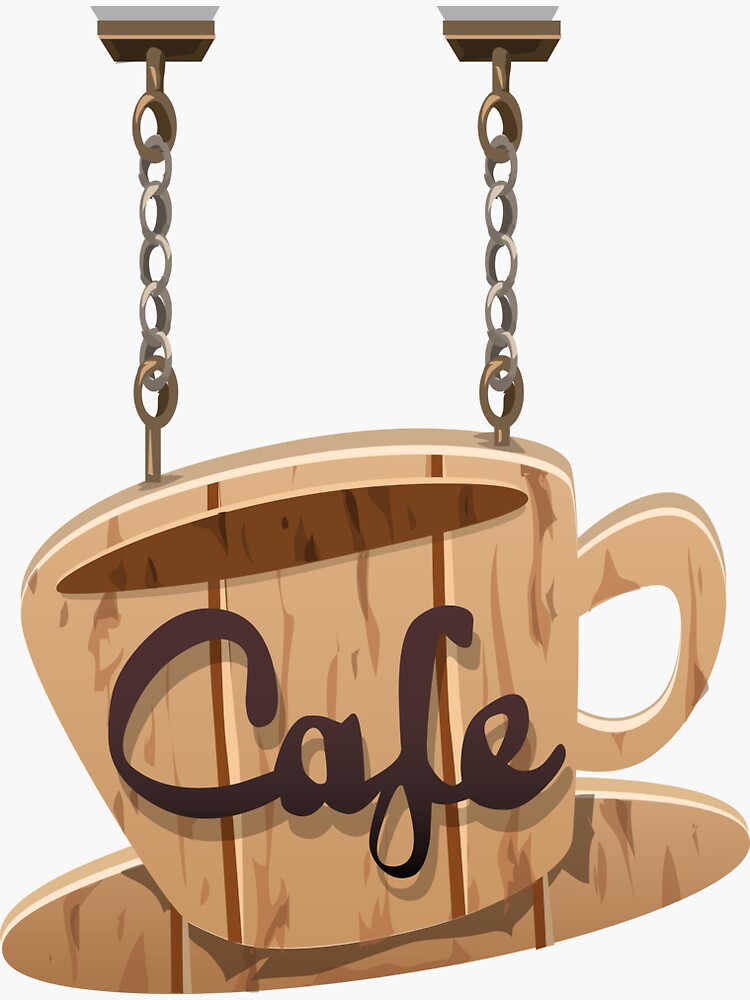 "Vintage Wooden Hanging Cafe Sign" Sticker for Sale by pdgraphics ...