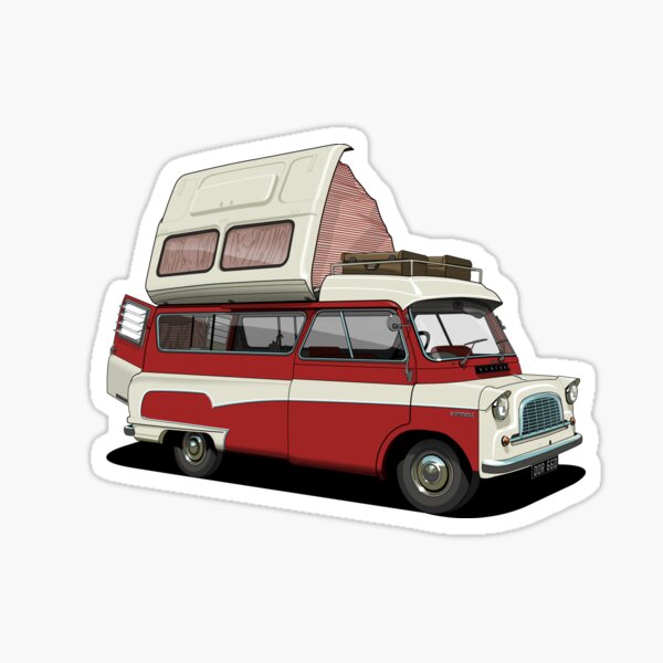 "Bedford Camper Van in red" Sticker by candc-retro | Redbubble