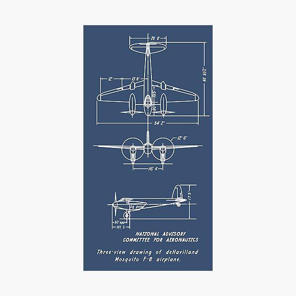 "Mosquito F-8 Airplane WWII Aviation Blueprint USAAF Diagram Gift ...