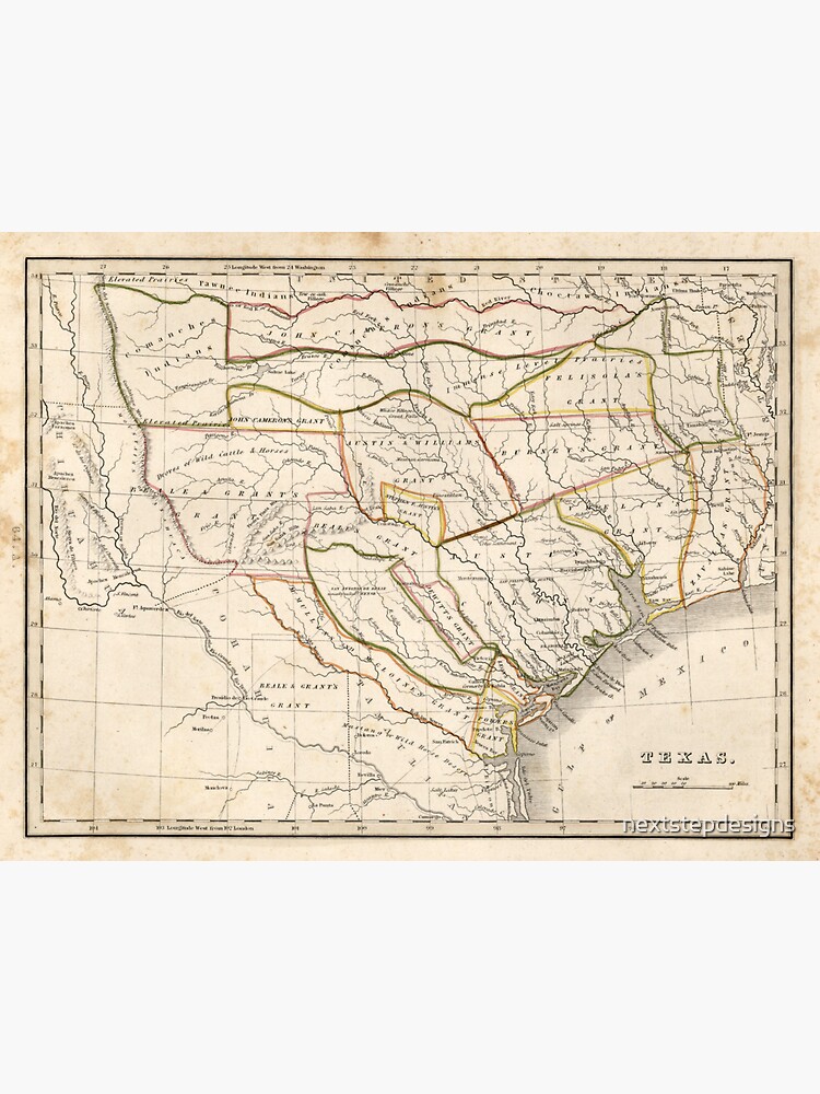 "Texas State Map, 1835 by Thomas Gamaliel Bradford" Sticker for Sale by ...