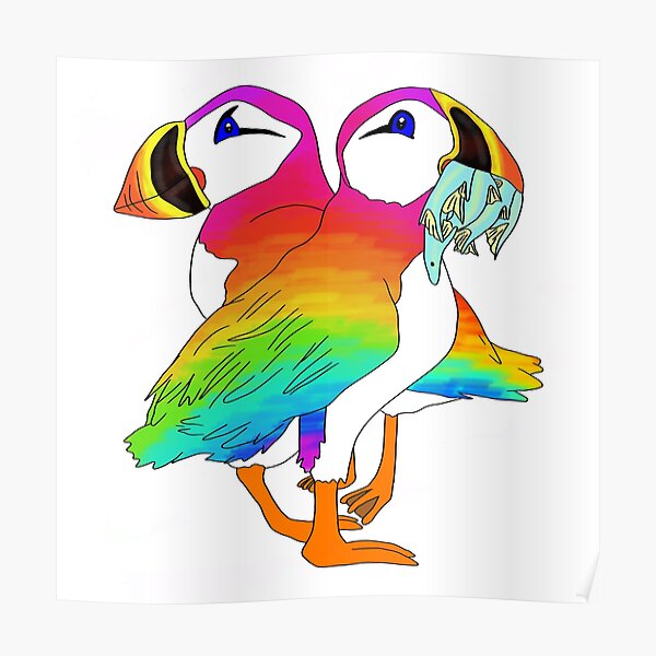 "Rainbow puffins" Poster for Sale by KatyChristoff | Redbubble