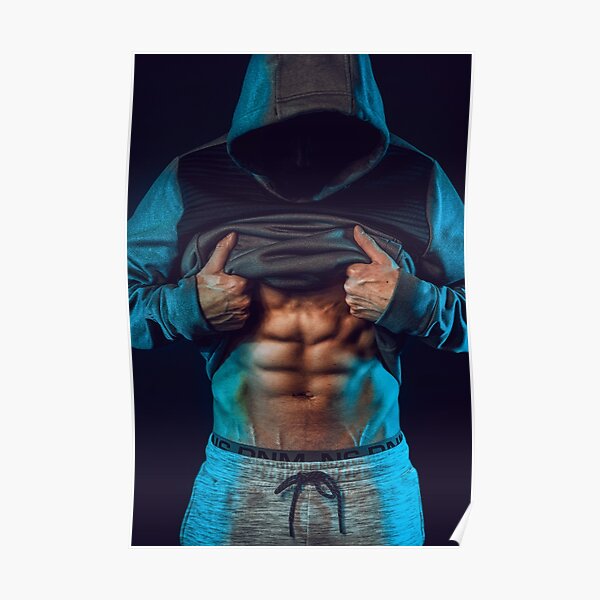 "Macho masculine man showing off his six pack abs" Poster by brynscully ...