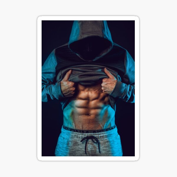"Macho masculine man showing off his six pack abs" Sticker for Sale by ...