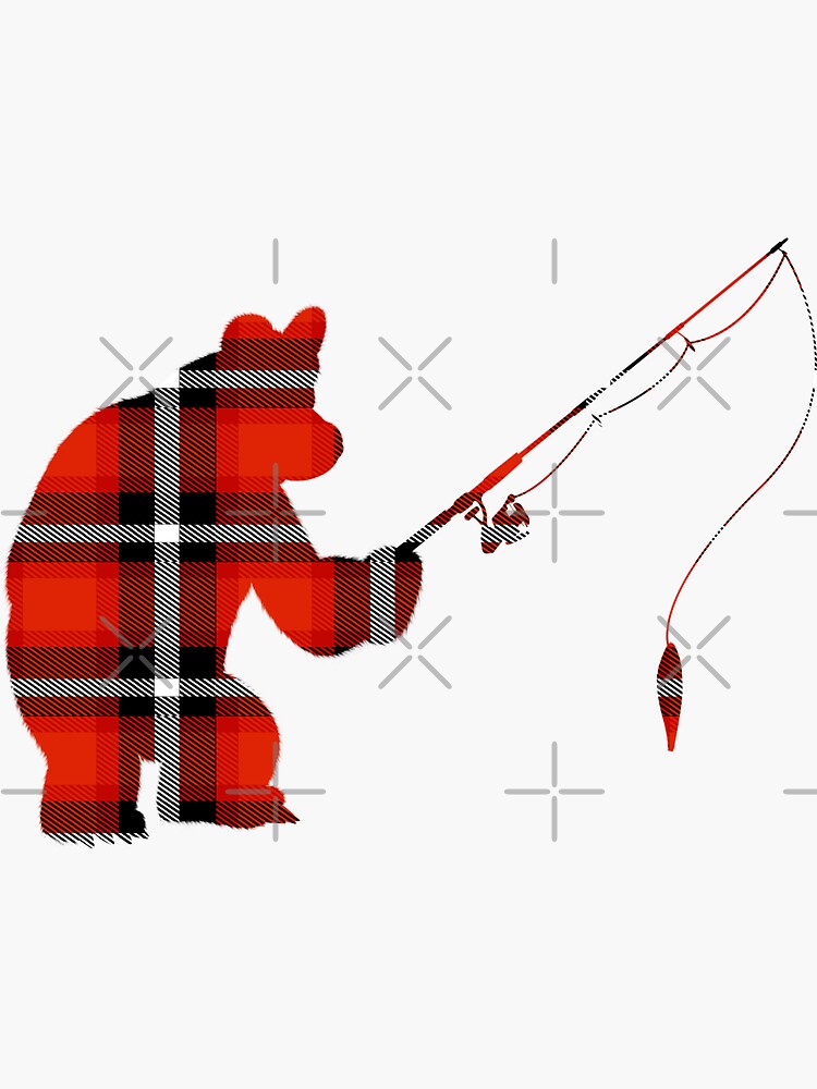 "Plaid Buffalo with fishing bear" Sticker for Sale by kimomoha | Redbubble