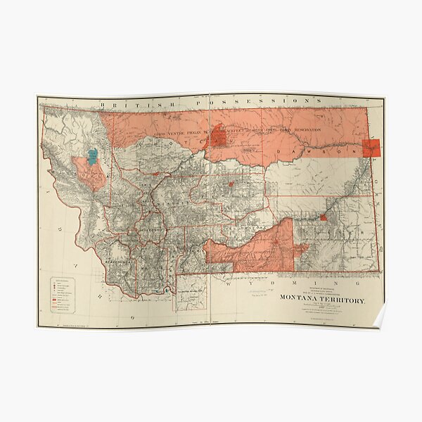 "Montana Territory Map, 1887 by Robert H. Morton" Poster by ...