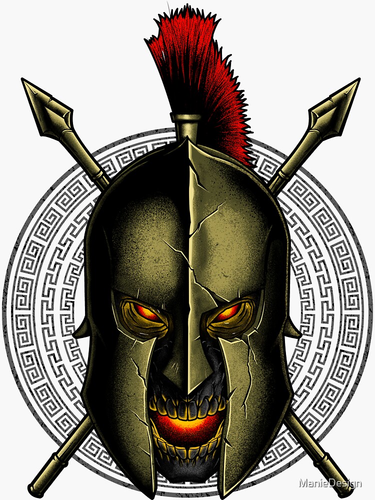 "Skull of Undead Spartan with Labyrinth Greek symbol" Sticker for Sale ...