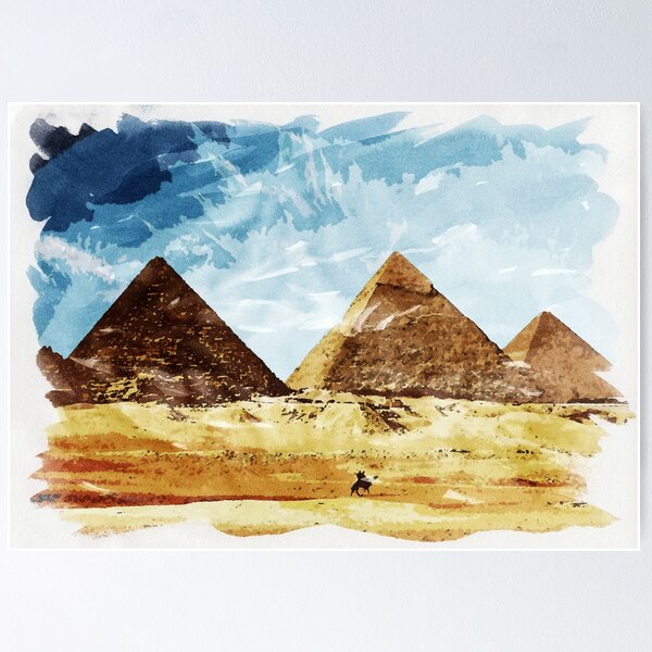 "Egypt Giza Pyramids Historic Watercolour Souvenir Fine Art Painting ...
