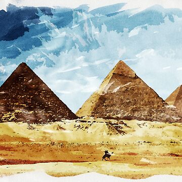 "Egypt Giza Pyramids Historic Watercolour Souvenir Fine Art Painting ...