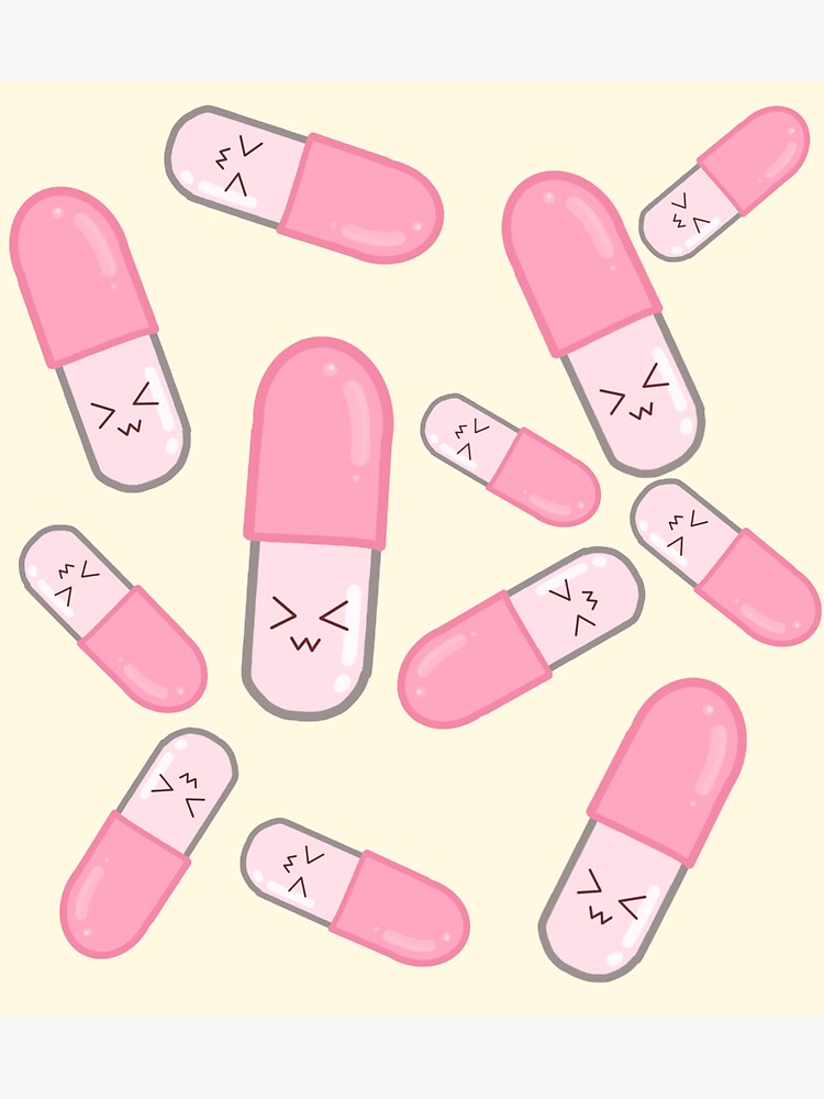 Pegatina «lindo kawaii feliz pastillas rosa y amarillo» de AllisonV2005 ...
