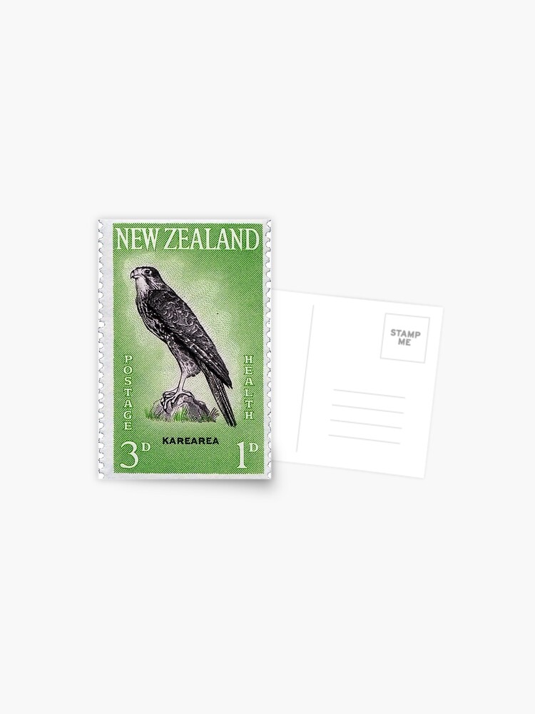"New Zealand Karearea bird Stamp 3D 1D - NZ Stamps" Postcard for Sale ...